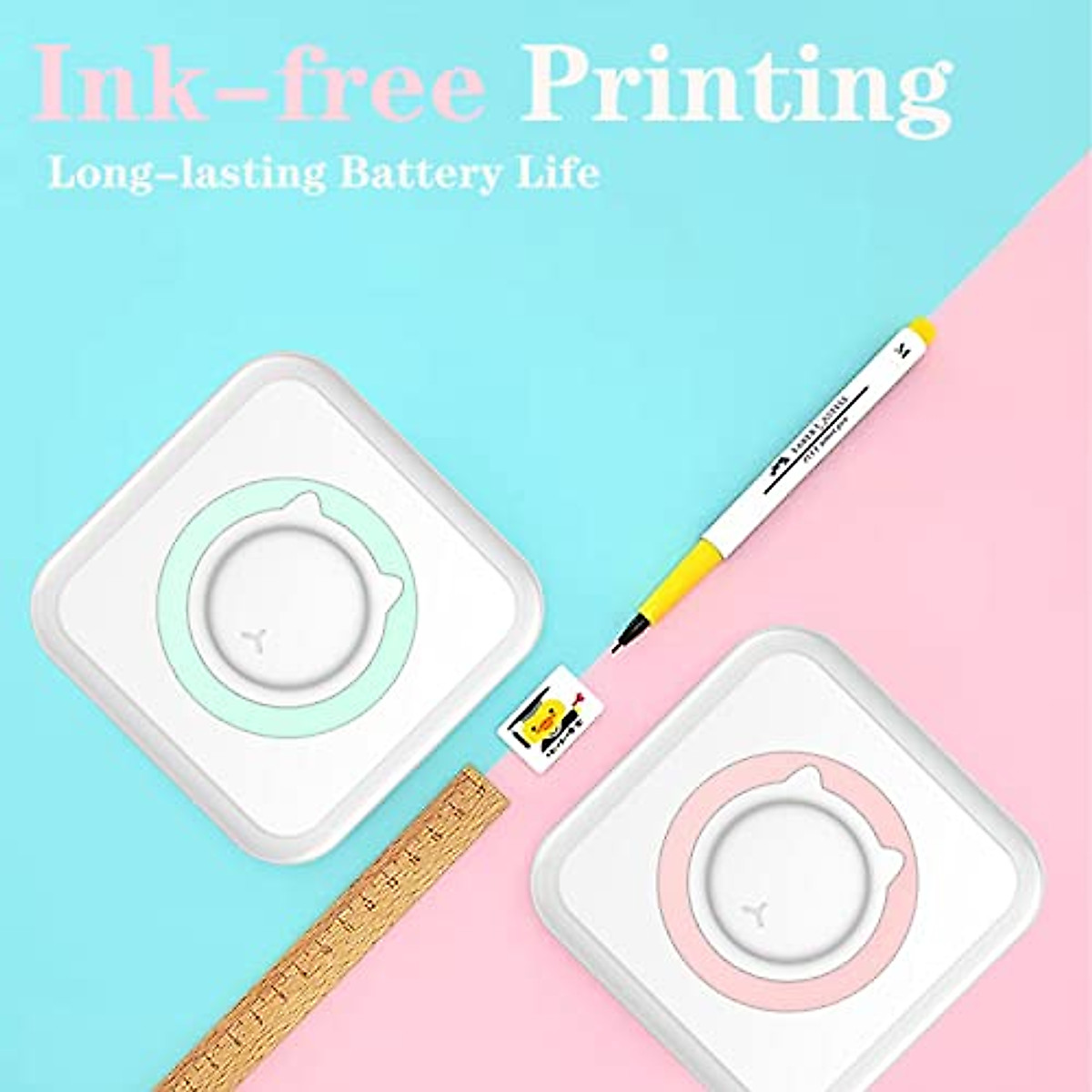 Instaproud - Portable Sticker Printer, Mini Printer Sticker Maker, Mini Pocket Thermal Printer, Mini Printer Portable Bluetooth-Compatible Photo Printer for Photos, Diaries, Memos (Pink(Set-5))