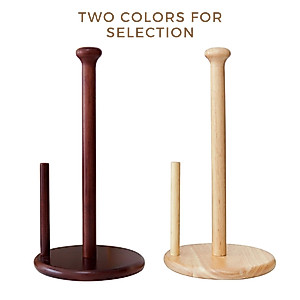 E-ROOM TREND Paper Towel Holder Large Base Dia 7" Wooden Natural Color Countertop with Rubber Wood Round Base Kitchen Bathroom Roll Organizer Wooden Paper Holder Stand for Dining Table Home (ZJ281Y)