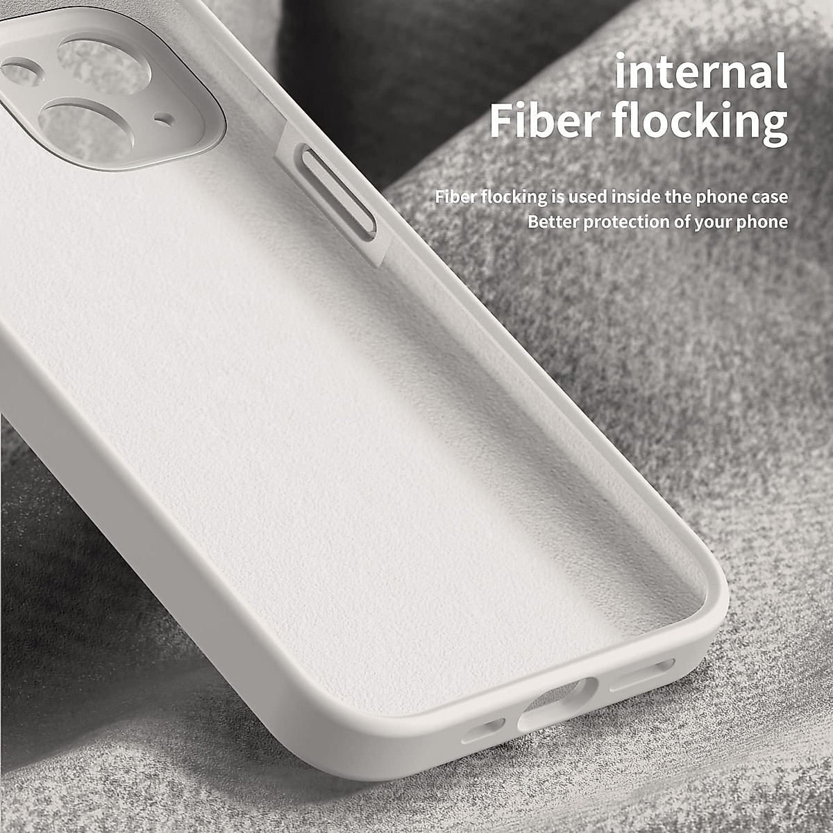 FUNMIKO Designed for iPhone 13 Case with Screen Protector,Enhanced Camera Lens Protection,Soft Silky Silicone Protective Phone Cover 6.1",Rock Grey