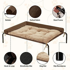 ROMROL 2 in1 Elevated Cooling Dog Bed for Large Dogs Raised Dog Cot Beds with Chew Proof Breathable Mesh and Metal Frame Portable Pet beds with No-Slip Rubber Feet for Indoor & Outdoor Easy to Clen