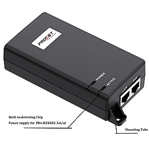 PROCET Gigabit PoE Injector 30W Wide Working Temperature -40°F to 149°F, IEEE802.3af/at/PoE+ 10/100/1000Mbps PoE Power Injector for IP Camera, Wireless AP, PoE IoT