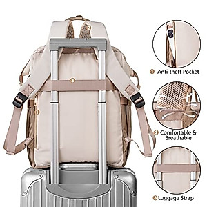 MOMUVO Laptop Backpack for Women Laptop Bag with USB Port, Student Bookbag Water Resistant Backpacks Teacher Doctor Nurse Work Backpack Stylish Travel Bags, Fits 17-Inch Laptop Khaki Beige
