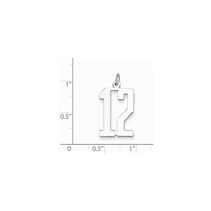 Solid 925 Sterling Silver Small Elongated Pol Number 12 Charm Pendant - 20mm x 8mm