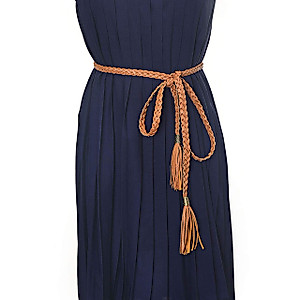 CHIC DIARY Women Braided Waist Belt Skinny Woven Tassel Belt for Dress (Brown)