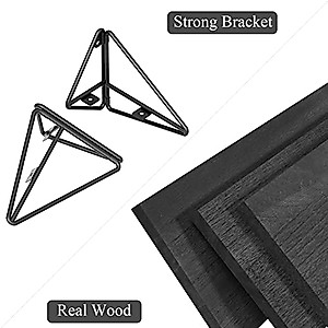 SRIWATANA Floating Shelves Wall Mounted, Rustic Wood Wall Shelves Set of 3 for Bedroom, Living Room, Kitchen, Bathroom - Black