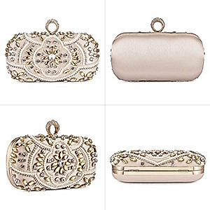Tanpell Womens Beaded Clutch Bag Fashion Diamond Evening Handbag Bridal Purse for Wedding Party (Gold)