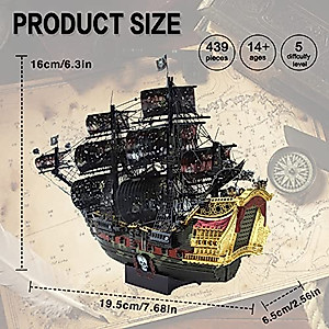 Piececool 3D Metal Puzzles for Adults, The Queen Anne's Revenge Pirate Ship Model Kits, 3D Watercraft Model Building Kit, DIY Craft Kits Difficult 3D Puzzles for Family Time