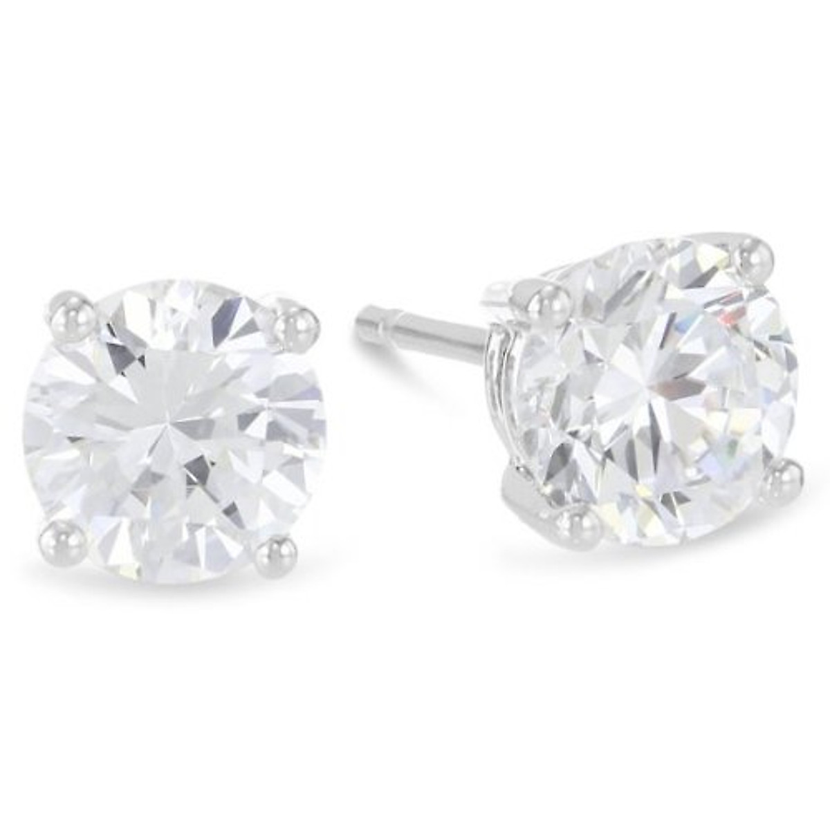 Houston Diamond District 1 Carat Solitaire Diamond Stud Earrings 14K White Gold Round Brilliant Shape 4 Prong Push Back (L-M Color, I1-I2 Clarity)