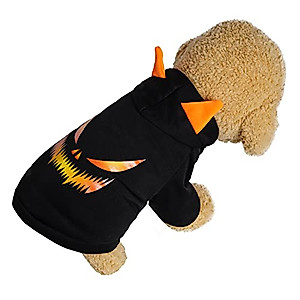 Halloween Dog Costume Pet Puppy Outfits Printed with Evil Pumkin Face Doggie Winter Clothes Sweatshirt Hooded Coat Cat Jumpsuits for Halloween Costume Cosplay Carnival Photography (Small, Black)