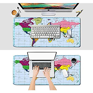 World Map Large Mouse Pad, Modern Map Big Mousepad, Giant Long Non-Slip Rubber Base Gaming Mouse Pads for Full Desk