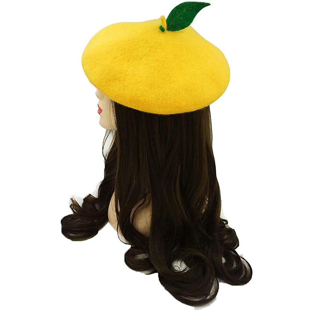 Green Leave Fruit Cosplay Beret Vintage Painter Hat Lolita Kawaii Wool Cap Xmas Gift (Lemon Yellow)