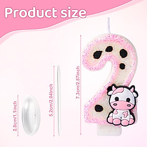 Cow Candle, Milk Cow Print Number Candle Glitter Cake Topper Birthday Cake Candles Farm Animal Theme for Girls Boys Birthday Decorations Baby Shower Party Favor Supplies (Number 2)