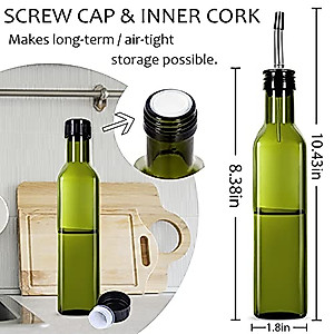 Gusnilo Olive Oil Dispenser, Oil Vinegar Cruet, Square Tall Glass Bottle W/Stainless Steel Pourer Spout SET OF 2-8 Oz(Ounce)
