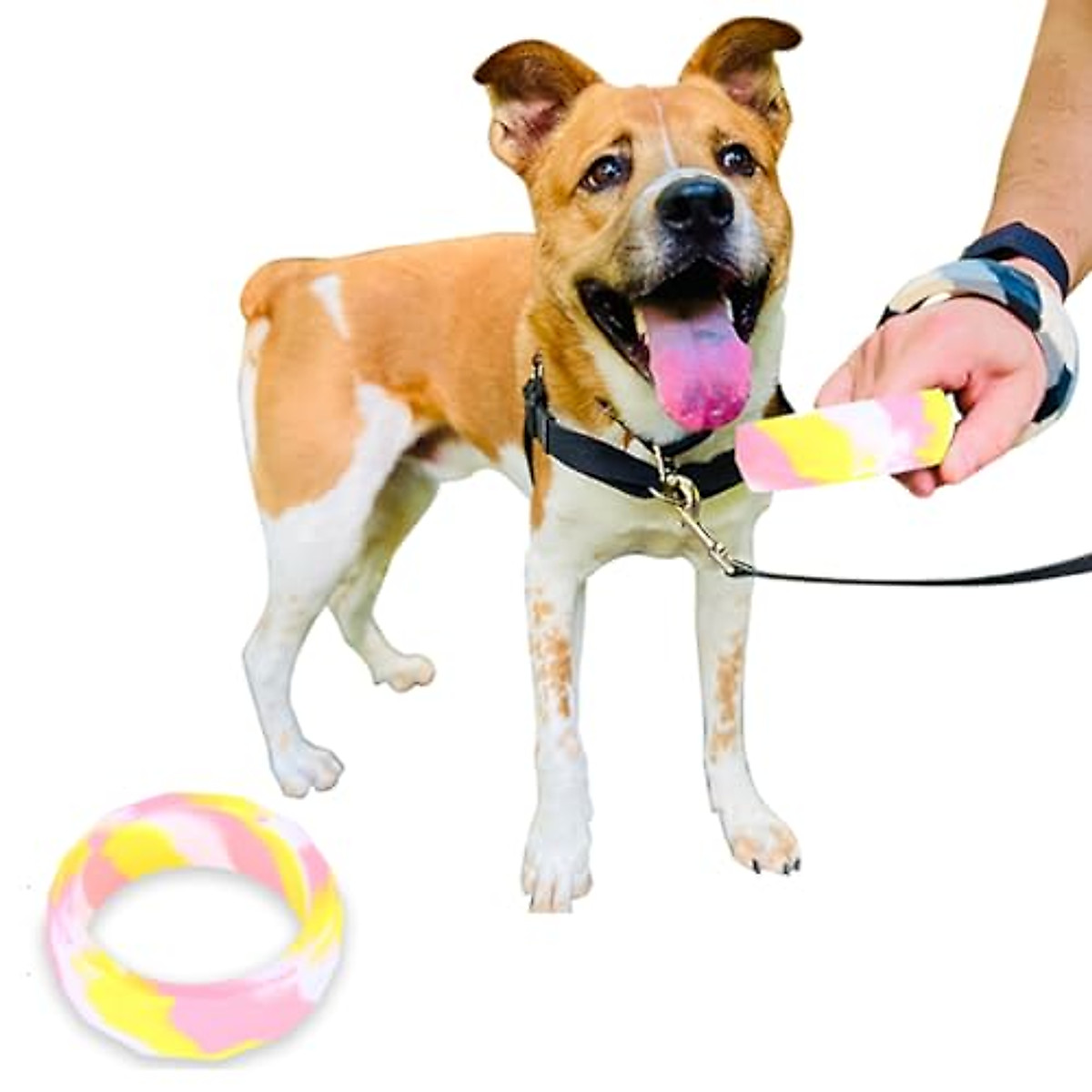 Sweet Paws Chunky Teething Rings for Dogs, Bracelet Food Grade Silicone Puppy Chew Toys for Large Puppies, Durable Dog Ring Toy for Medium Large Dogs, Puppy Teething Chews - Pink Lemonade