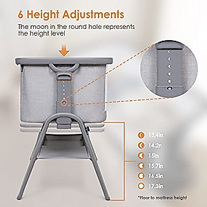 Beberoad Love Baby Bassinet Beside Sleeper for Baby Lightweight Portable 6 Heights Adjustable Beside Crib Baby Bed Cradle for Newborns Infants with Mattress Wheels Storage Basket Travel Bag Light Grey