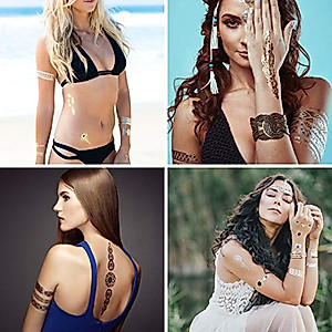 Terra Tattoos Gold Metallic Temporary Tats Geometric Henna Designs Waterproof Nontoxic Long Lasting Perfect for Beach, Festivals, & more! (Maya)
