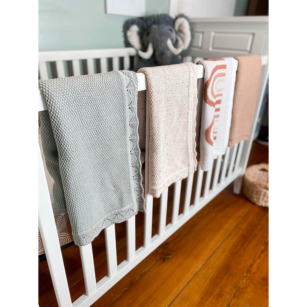 COCOAbi Baby Blanket in Retro Rainbow | 100% Cotton Knit | Naturally Soft for Babies | Boho Colors & Pattern | Gentle Cotton Blanket | Eco-Friendly Material | Beautiful Baby Gift | 32” x 38”