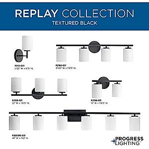 Progress Lighting Replay Collection 1-Light Etched White Glass Glass Modern Bath Vanity Light Textured Black