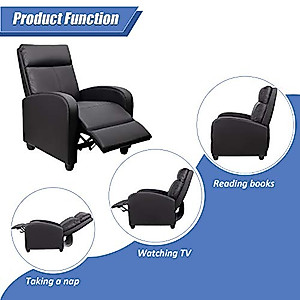 Tuoze Modern PU Leather Recliners Chair Adjustable Home Theater Seating with Sofa Padded Cushion (Black), Large
