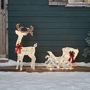 Lights4fun, Inc. 2ft Reindeer & Sleigh Pre-Lit LED Christmas Light Up Figures Decoration