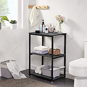 VECELO Tall End Side Table, 30" Height Nightstand with 3-Tier Storage Shelf for Living Room Bedroom Office Hallway Study, 1-Pack, Carbon Grey