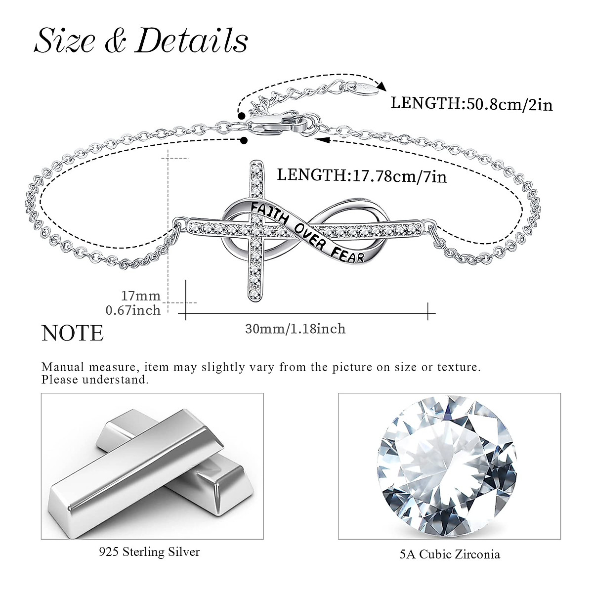 Infinity Cross Bracelets 925 Sterling Silver Religious Bracelets Cross Bracelets for Women Faith Hope Adjustable Bracelets Cross Jewelry Gifts for Daughter Mom Women Wife