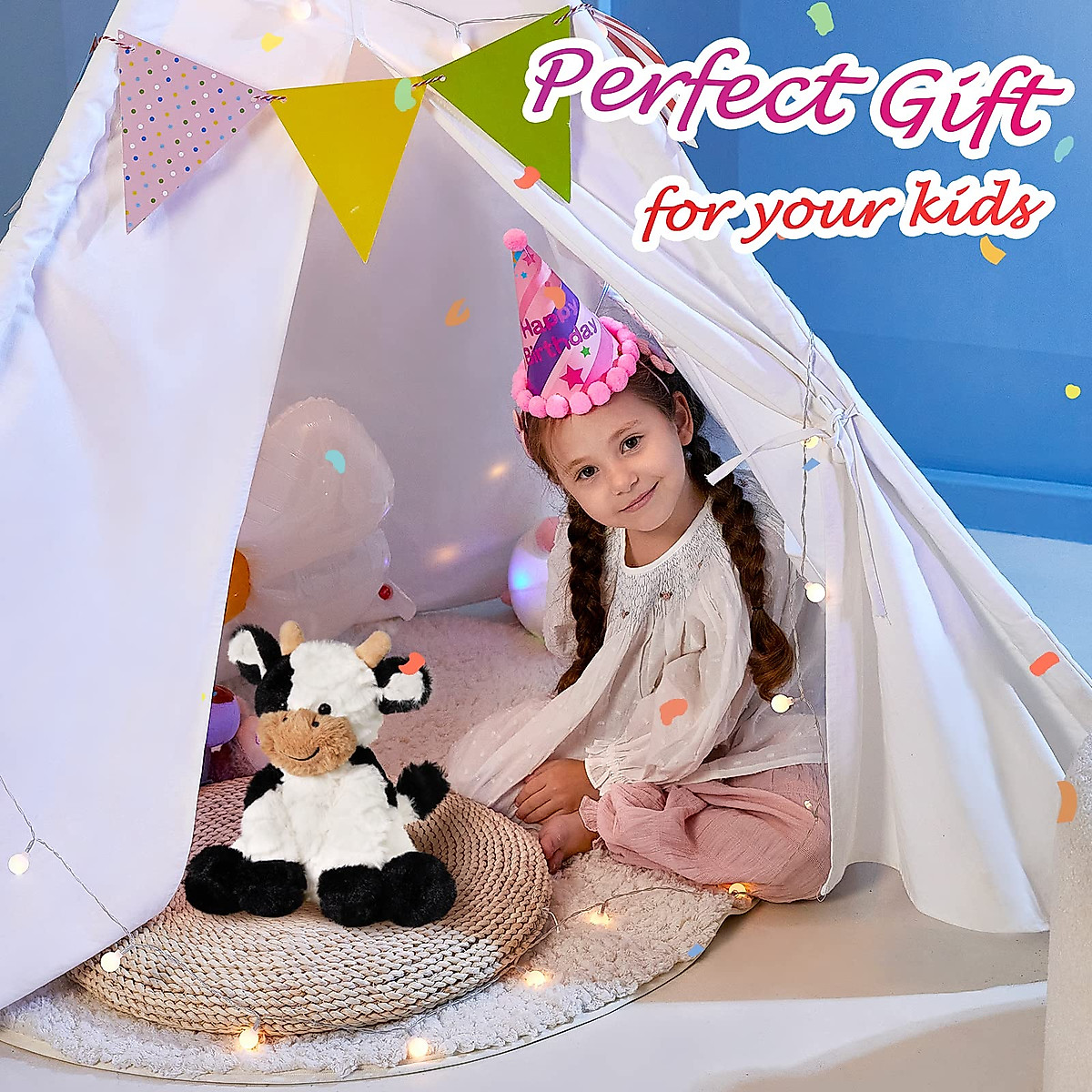 SpecialYou Dairy Cow Stuffed Animal Adorable Soft Plush Farm Animal Toy Great Birthday, White&Black, 11 inches (Lying Cow)