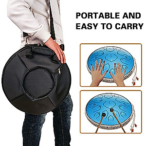 Steel Tongue Drum - 15 Note 14 Inch Tongue Drum - Tongue Drum Instrument - Hand Pan Drums with Music Book, Steel Handpan Drum Mallets and Carry Bag, D Major