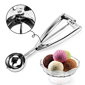 Ice Cream Scoop with Trigger Set of 3, 18/8 Stainless Steel Metal Small Medium Large Cookie Dough Scoop for Baking Melon Ball Cupcakes 1+1.5+2 Tablespoon