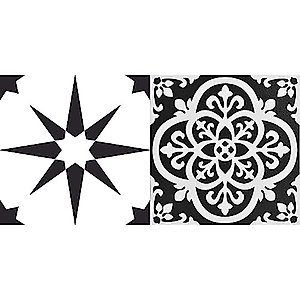 FloorPops FP2948 Altair Peel & Stick Floor Tiles, Black & FP2475 Gothic Peel & Stick Floor Tiles, Black
