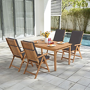 OC Orange-Casual Folding Patio Dining Chair Set of 4, Outdoor Acacia Wooden Reclining Chair w/Armrest & Removeable Cushion, FSC Certified Wood, for Porch, Backyard, Garden, Indoor, Dark Grey