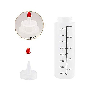 Haawooky 15 Pack 8oz Plastic Scale Squeeze Bottle,Clear Condiment Squeeze Bottles,Squirt Bottles with Red Tip Cap for Ketchup,BBQ,Sauces,Art and Crafts