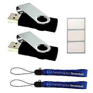64GB Flash Drives (2 Pack Bulk - Black) 3.0 USB Memory Bundle with (2) Everything But Stromboli Lanyards & (3) White Labels for Pendrive/Flashdrive