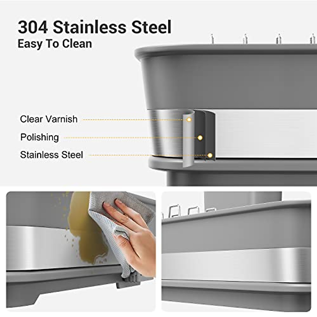 OROPY Dish Drying Rack Expandable Dish Rack, Large Dish Drainer with Utensil Holder, Stainless Steel Dish Drain for Kitchen Counter