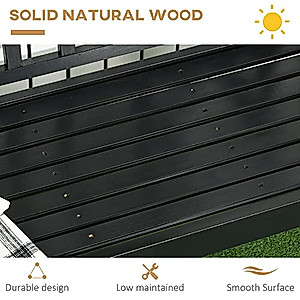 Outsunny Three-Person Wooden Bench, Three-Seater Outdoor Patio Bench, Backrest and Armrests, Rustic Country Diamond Pattern, Slatted Seat for Backyard, Porch Garden, Black