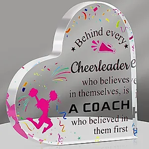 Tatuo Cheer Coach Gift Acrylic Sign Cheerleading Coach Appreciation Gift Office Desk Decor Thank You Present for Birthday Graduation End of Season Senior Retirement (Pink Cheer)
