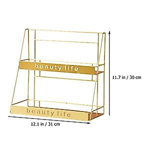 BESPORTBLE Cosmetic Storage Rack Makeup Organizer Shelf 2 Tier Cosmetic Storage Basket with Tray for Cosmetics Countertop Storage Organizer Standing Rack for Dresser Countertop Bathroom Gold