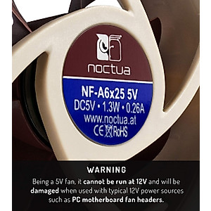 Noctua NF-A6x25 5V, Premium Quiet Fan, 3-Pin, 5V Version (60mm, Brown)