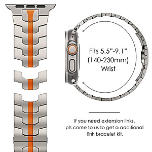 CHANCHY Stainless Steel Band for Apple Watch Ultra 2 Band 49mm 46mm 45mm 44mm, Metal Strap with Folding Clasp for Apple Watch Series 10 9 8 7 6 5 4 3 2 1 Ultra Ultra 2 for Men (49mm, Titanium/Orange)