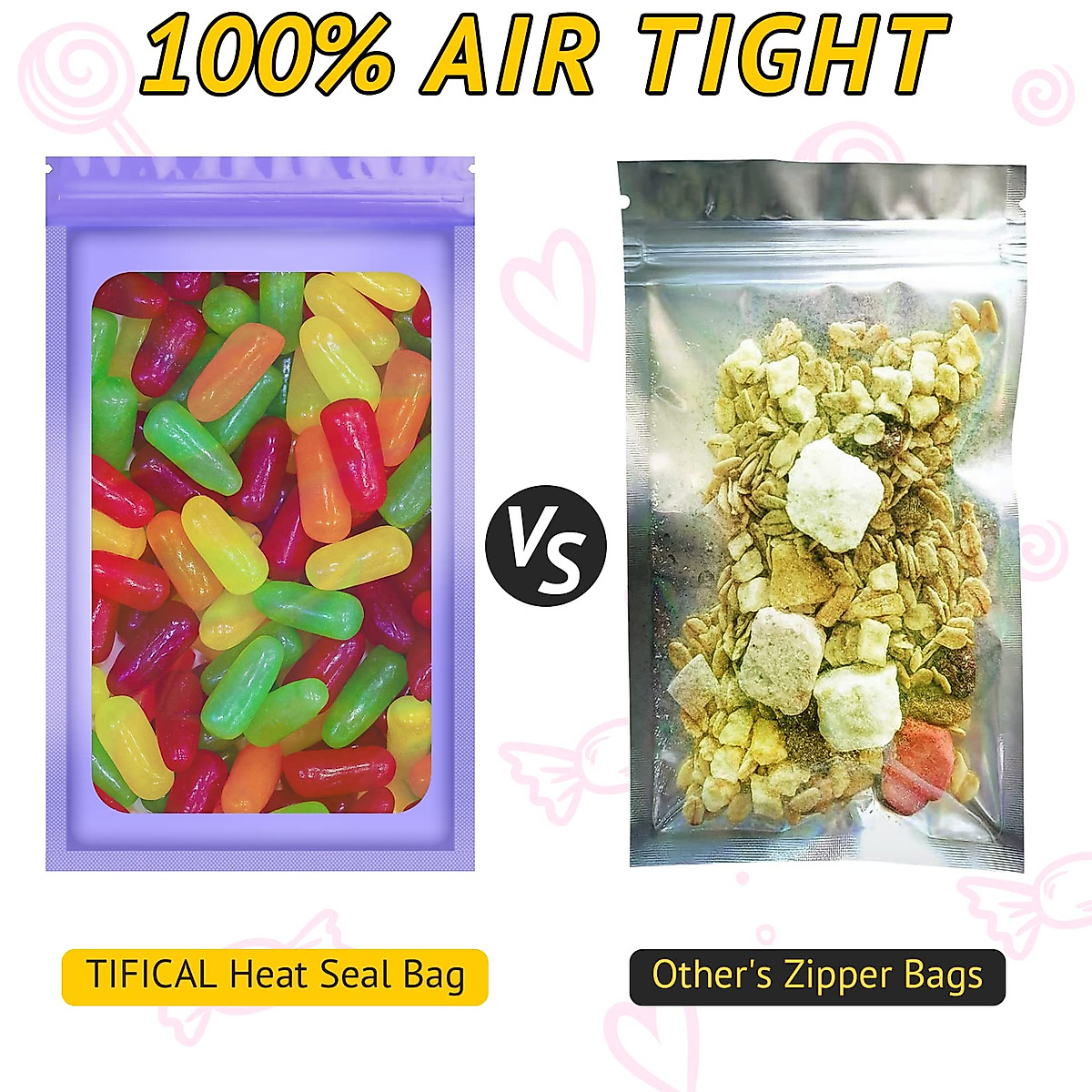 TIFICAL Holographic Sample Resealable Bags for Small Business, Foil Freshies Bags for Food Storage,Packaging, Eyelash, Jewelry, Lip Gloss,Smell Proof, 100 PCS