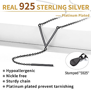 ChicSilver Black Bar Drop Y Necklace for Women Sterling Silver Minimalist Lariat Y-Shaped Necklace Delicate Simple Bar Pendant Long Necklace