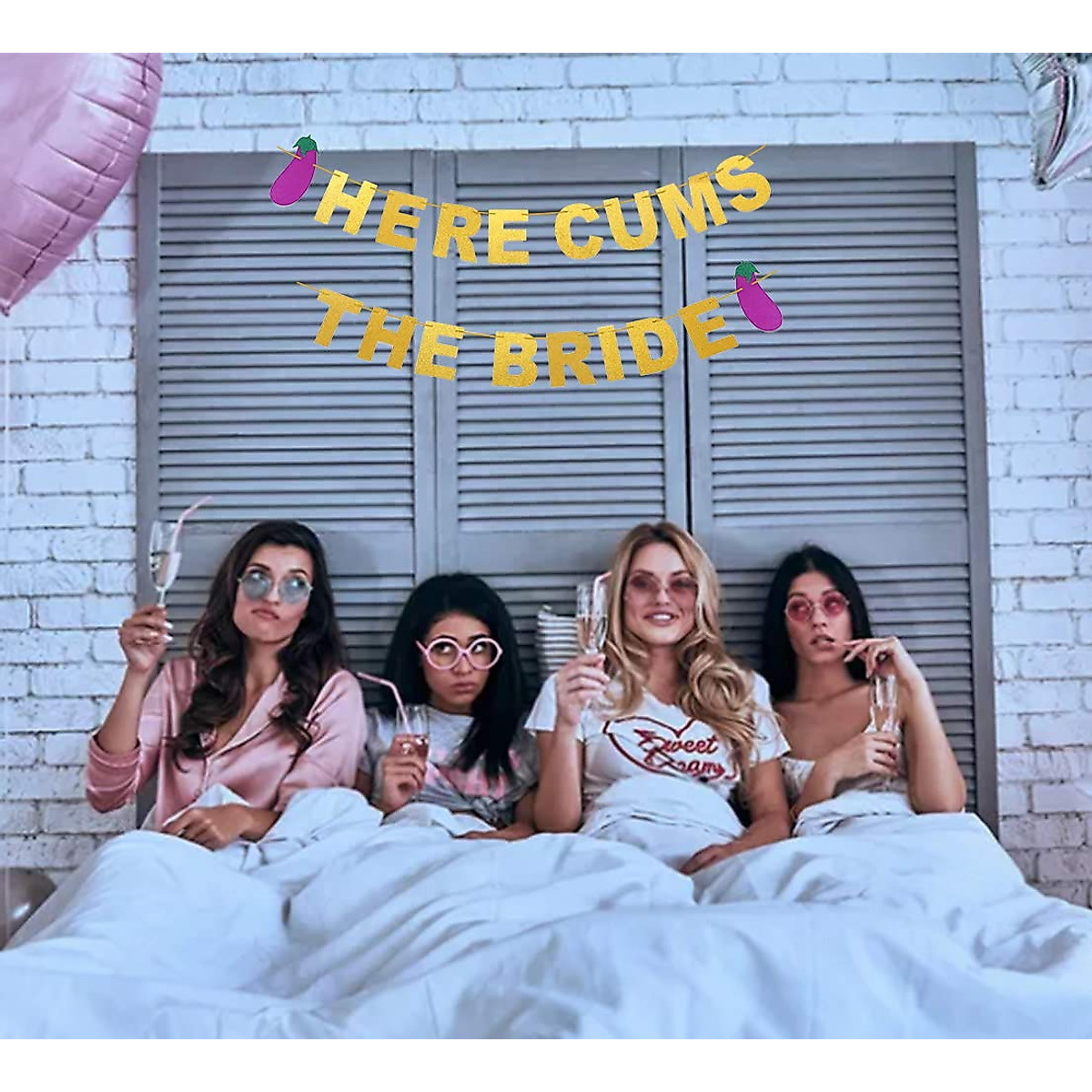 Ucity Bachelorette Party Banner Gold Glitter Here Cums The Bride Garland for Bridal Shower Hen Party Supplies