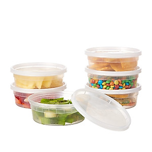 FULING [48pack 8oz Plastic Containers with Lids Deli Disposable Food Storage Takeout Containers Airtight BPA-Free Leakproof Round Bowls for Soup Salad Restaurant Supplies with Clear Lids