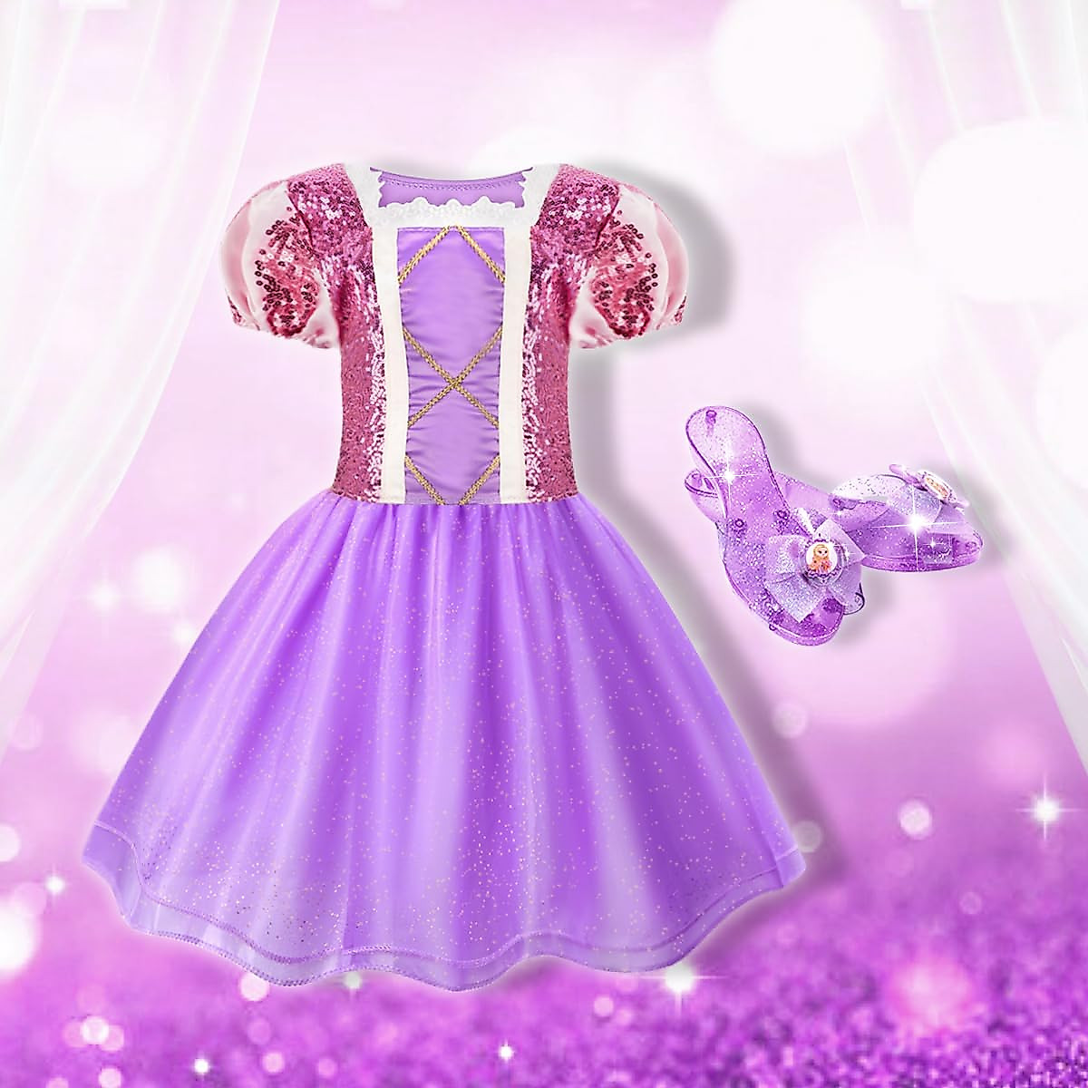 Meland Princess Dress Up for Girls 3-6, Dress Up Clothes for Girls with Princess Shoes Toy, Birthday Gift for Toddlers