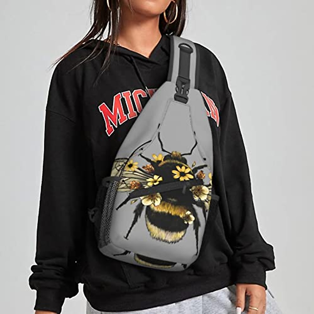 FeHuew Women Cute Fluffy Bee Crossbody Sling Backpack for Men Chest Bag Shoulder Bag Lightweight One Strap Backpack Travel Outdoor Daypack