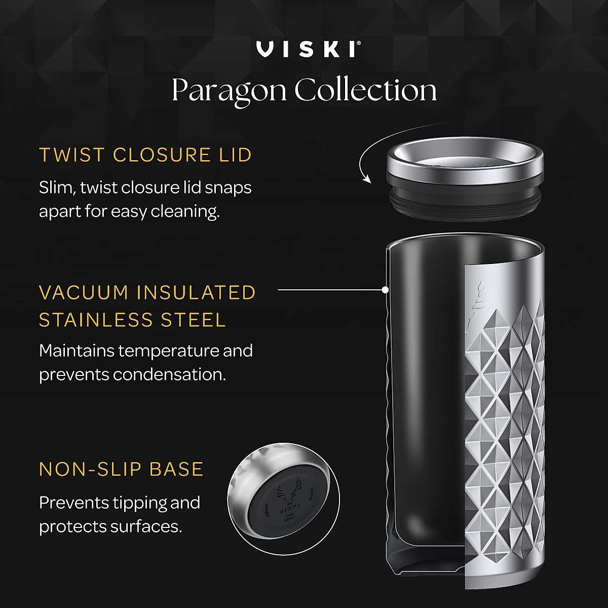 Viski Paragon Cocktail Tumbler Insulated Cocktail Cups, Insulated Rocks Tumbler Stainless Steel Whiskey Glasses with Ceramic Coating Blue 12oz Set of 1