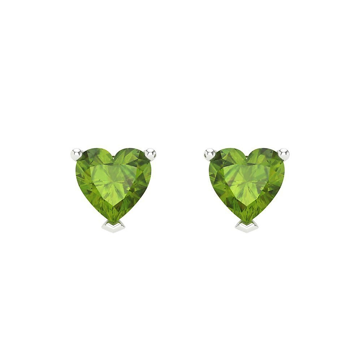 1.0 ct Brilliant Heart Cut Solitaire VVS1 Natural Green Peridot Pair of Stud Earrings Solid 18K White Gold Screw Back