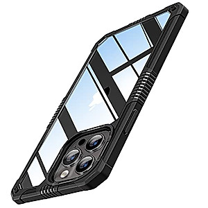 TENDLIN Compatible with iPhone 13 Pro Max Case with Screen Protector and Camera Lens Protector, Military Grade Drop Protection Crystal Clear Hard Back Soft Bumper Protective Case - Black