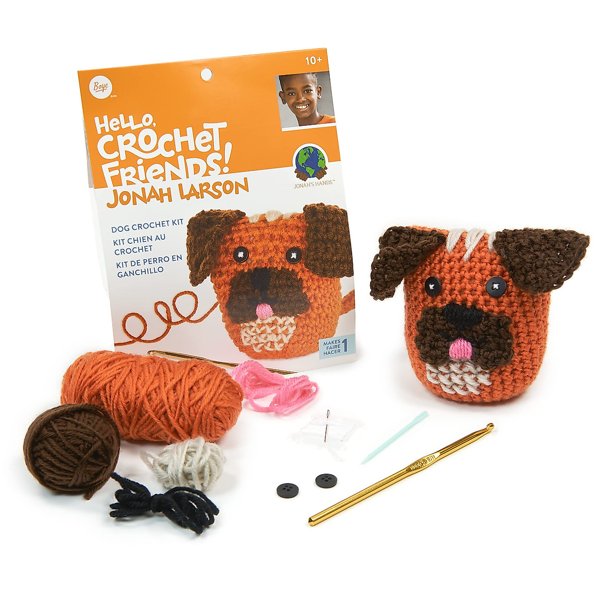 Boye Jonah's Hands Cute Dog Beginners Crochet Kit for Kids and Adults, Multicolor 9 Piece