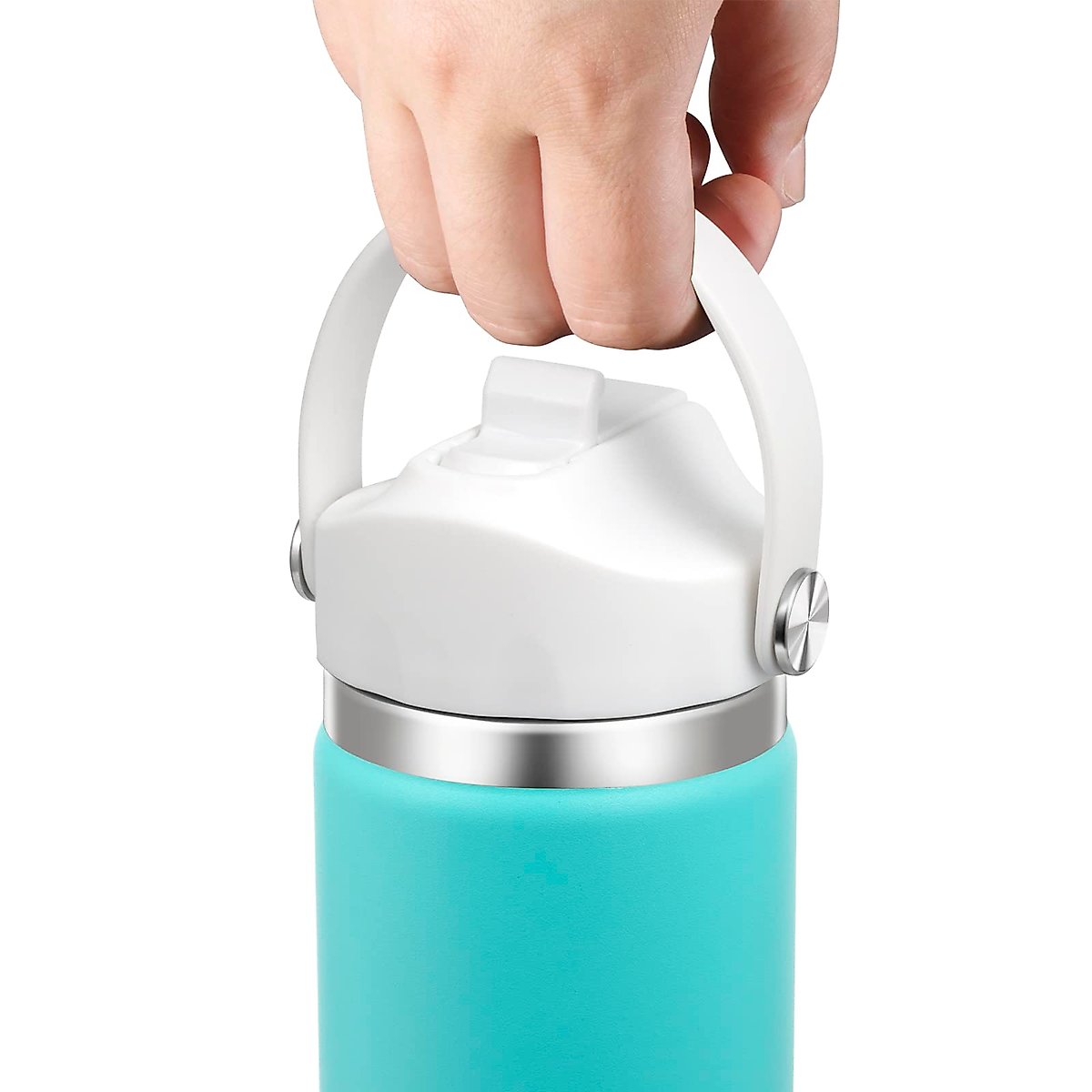 Straw Lid Compatible with 12 16 18 32 40 oz Wide Mouth Hydro Flask, Lids with Straw for Water Bottle Accessories, Replacement Straw Cap with Flex Handle for Hydroflask, White